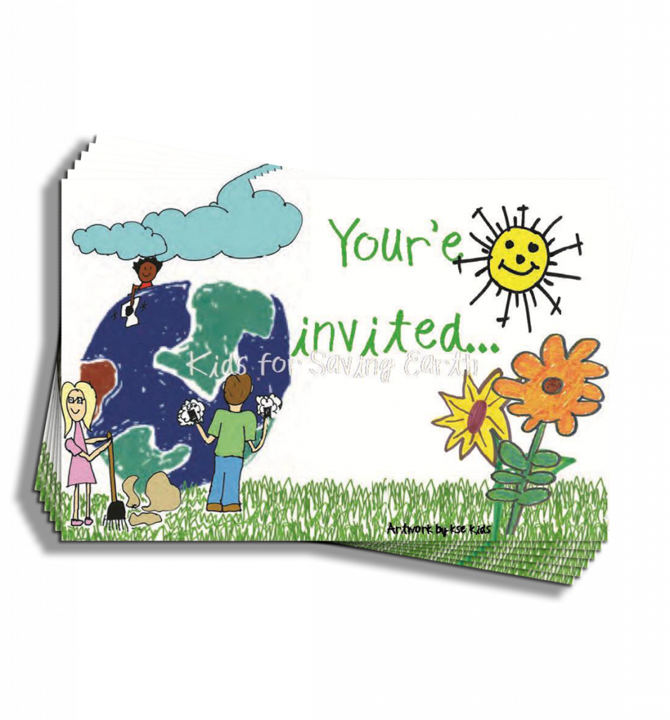 KSE Clean up Our Earth Green Birthday Party Invites - Kids for Saving Earth